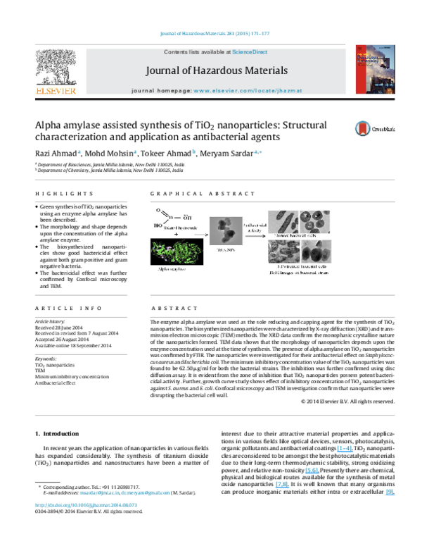 (PDF) Alpha amylase assisted synthesis of TiO2 nanoparticles: Structural characterization and ...