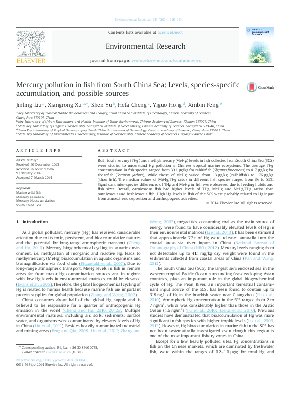 (PDF) Mercury pollution in fish from South China Sea: Levels, species ...