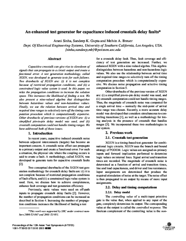 Pdf Enhanced Test Generation For Crosstalk Faults