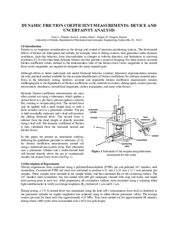 (PDF) DYNAMIC FRICTION COEFFICIENT MEASUREMENTS: DEVICE AND UNCERTAINTY ...