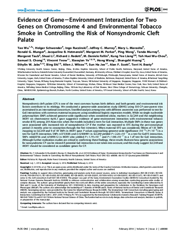 (PDF) Evidence of Gene−Environment Interaction for Two Genes on Chromosome 4 and Environmental ...