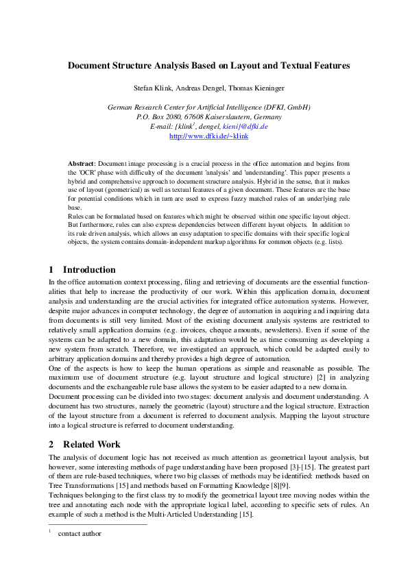 (PDF) Document structure analysis based on layout and textual features