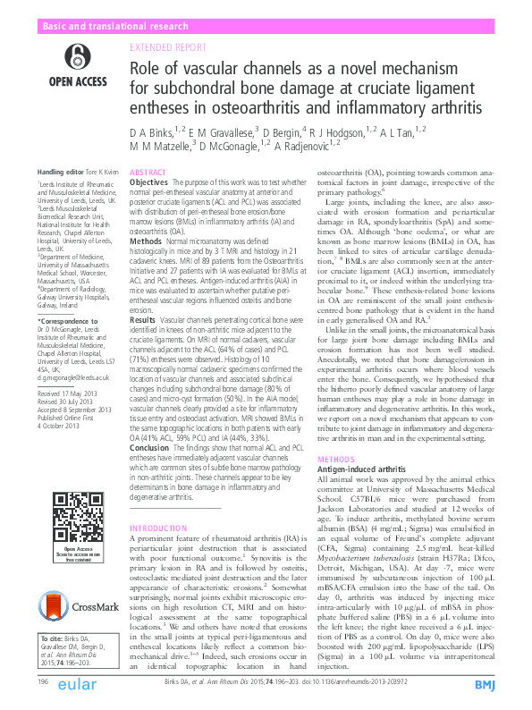 (PDF) Role of vascular channels as a novel mechanism for subchondral ...