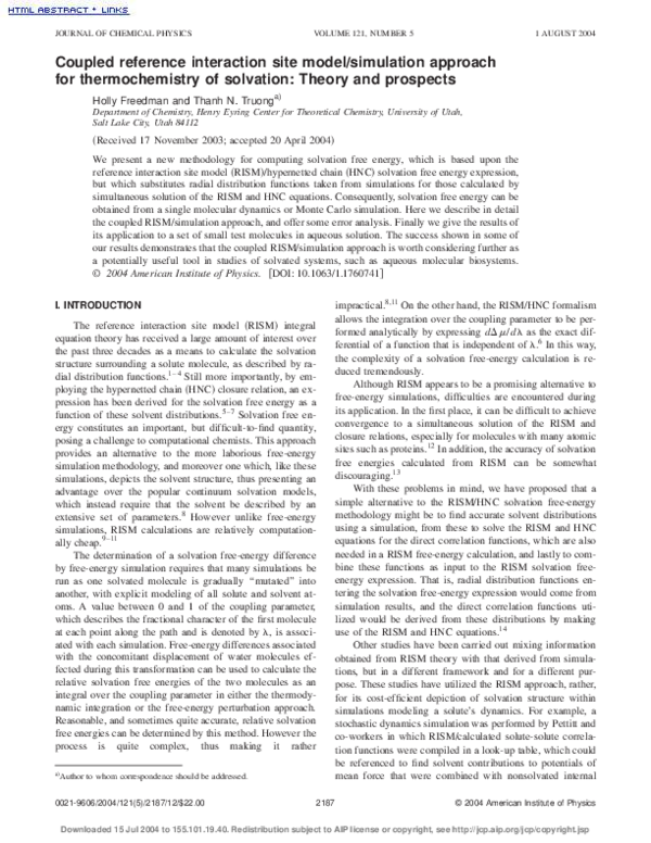 (PDF) Coupled reference interaction site model/simulation approach for thermochemistry of ...