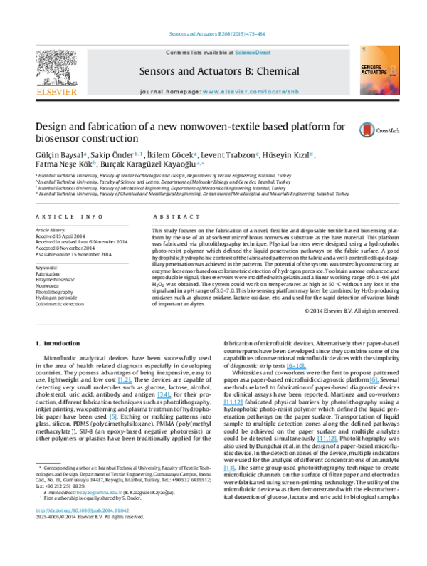 (PDF) Design and fabrication of a new nonwoven-textile based platform ...