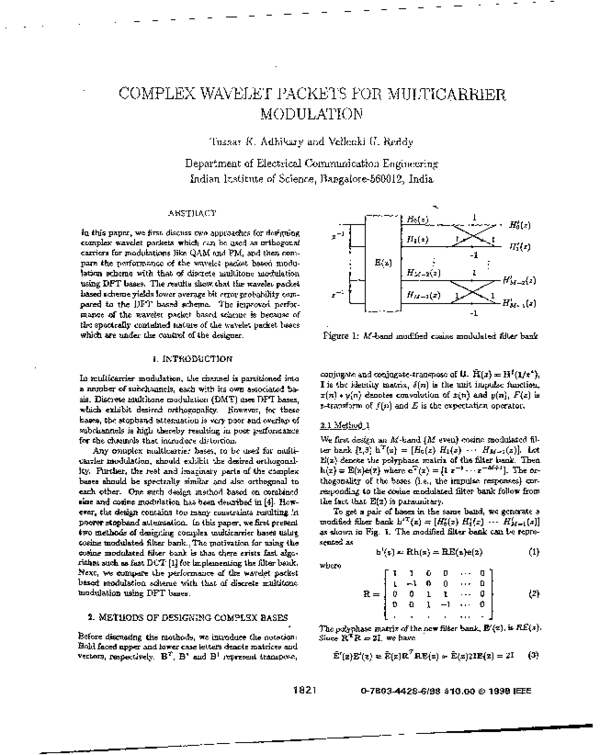 Pdf Complex Wavelet Packets For Multicarrier Modulation