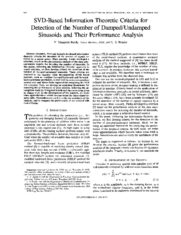 (PDF) SVD-based information theoretic criteria for detection of the ...