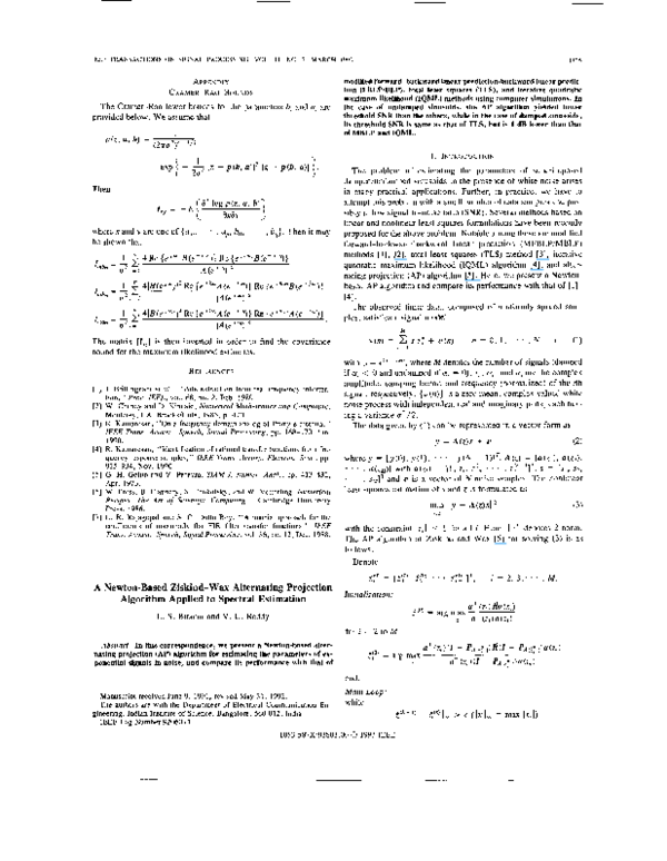 Pdf A Newton Based Ziskind Wax Alternating Projection Algorithm Applied To Spectral Estimation