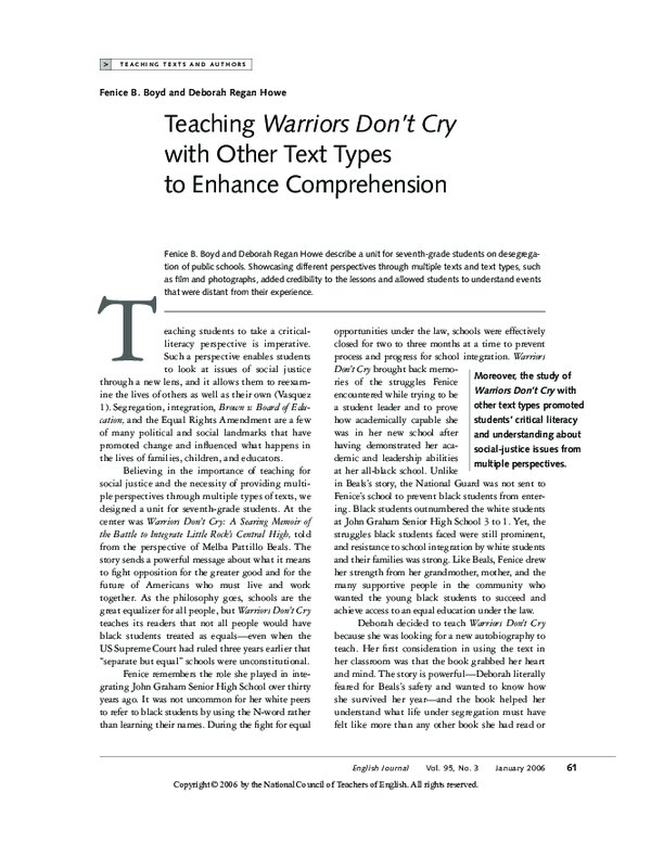 (PDF) Teaching "Warriors Don't Cry" with Other Text Types to Enhance ...