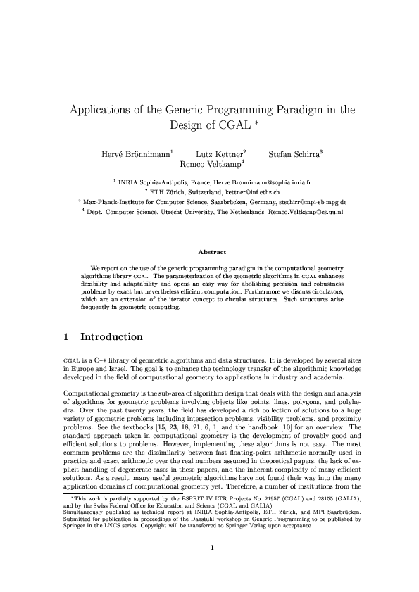Pdf Applications Of The Generic Programming Paradigm In The Design Of Cgal Hervé Brönnimann