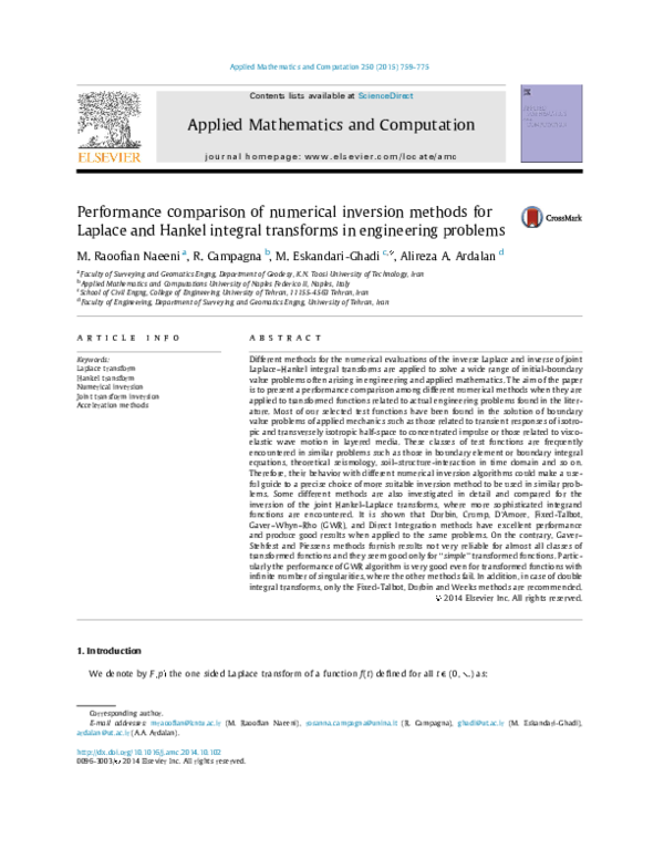 (PDF) Performance comparison of numerical inversion methods for Laplace and Hankel integral ...