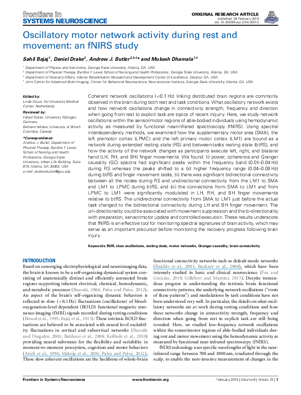(PDF) Oscillatory motor network activity during rest and movement: an ...
