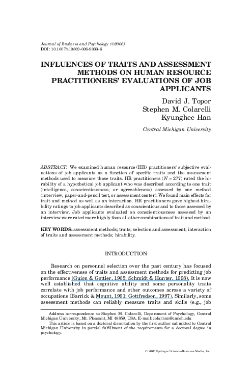 (PDF) Influences of traits and assessment methods on human resource ...
