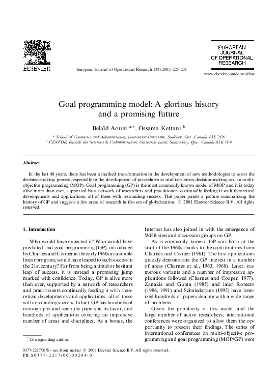 (PDF) Goal programming model: A glorious history and a promising future