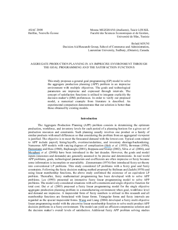 (PDF) Aggregate production planning in an imprecise environment through the goal programming and ...