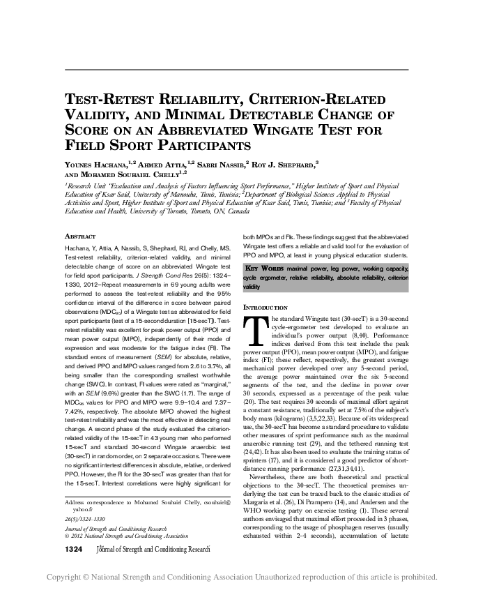 (PDF) Test-retest reliability, criterion-related validity, and minimal ...