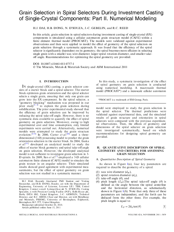 (PDF) Grain Selection in Spiral Selectors During Investment Casting of ...