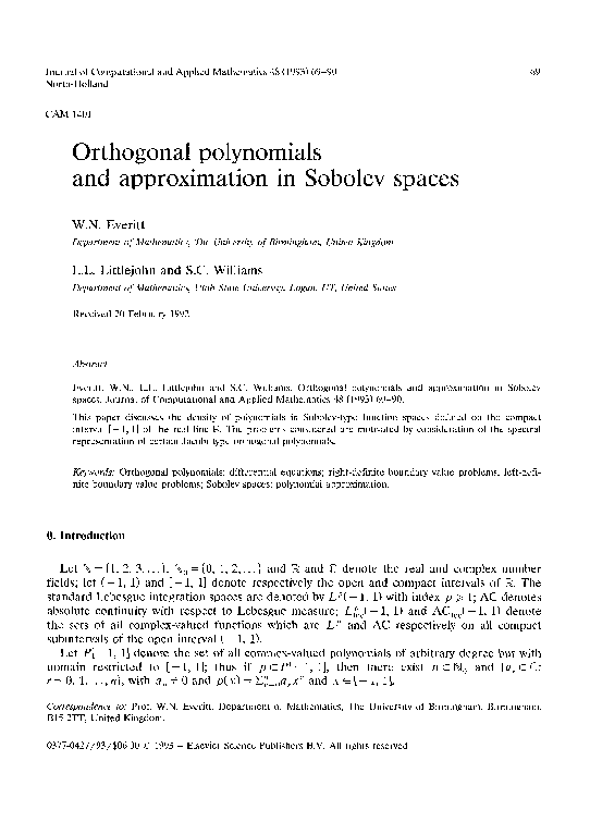 Pdf Orthogonal Polynomials And Approximation In Sobolev Spaces Lance Littlejohn