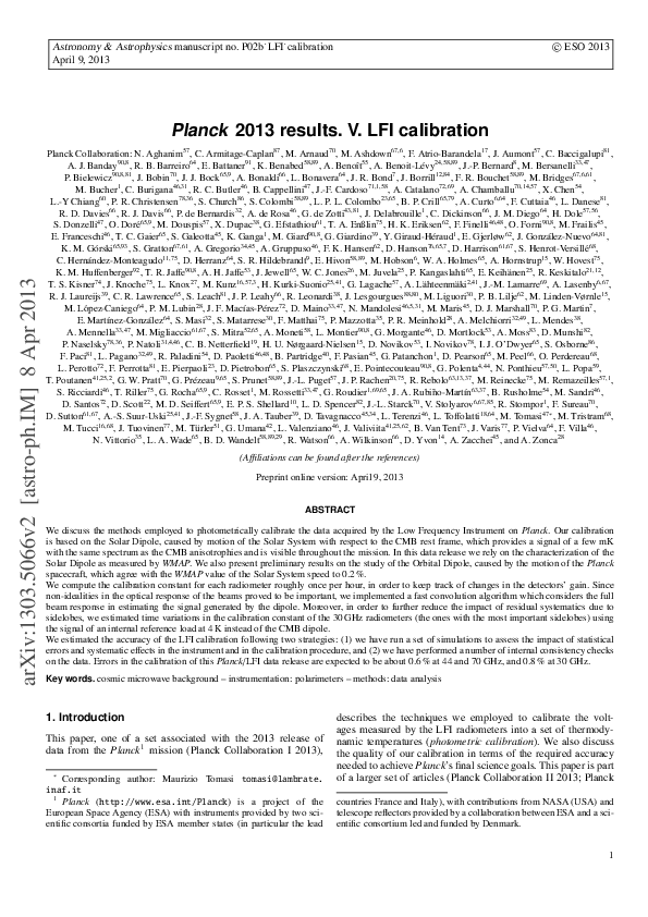 (PDF) Planck 2013 results. V. LFI calibration | Philip Lubin - Academia.edu