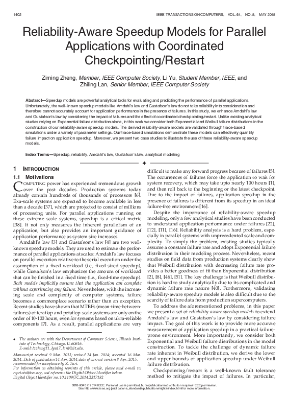 (PDF) Reliability-Aware Speedup Models for Parallel Applications with ...
