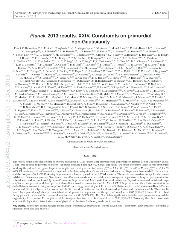 Pdf Planck 2013 Results Xxiv Constraints On Primordial Non Gaussianity