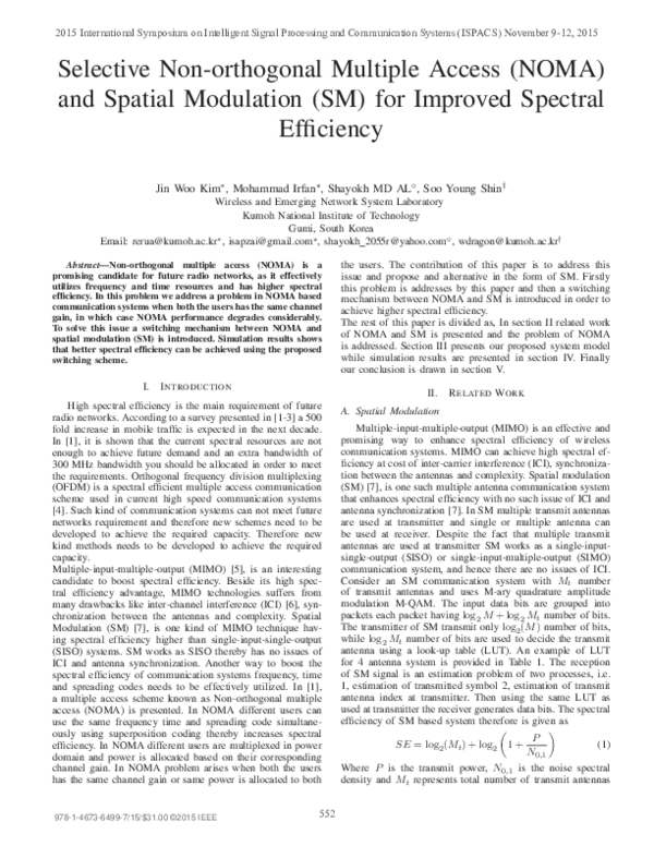 Pdf Selective Non Orthogonal Multiple Access Noma And Spatial