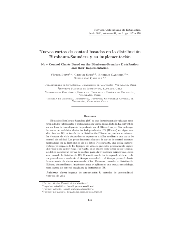 Pdf New Control Charts Based On The Birnbaum Saunders Distribution