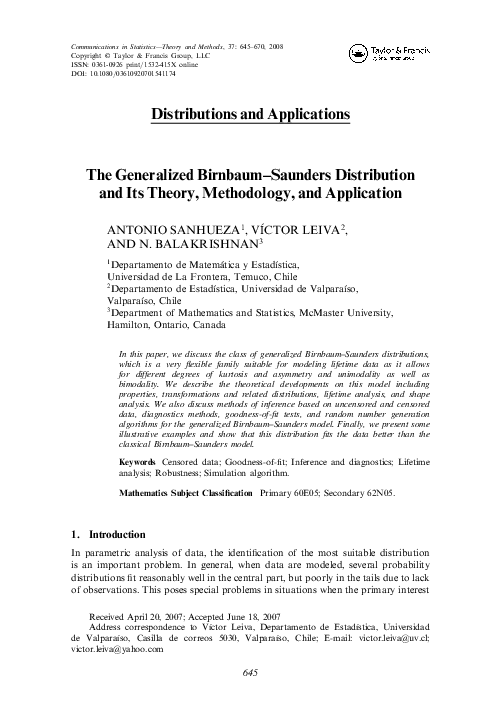 Pdf The Generalized Birnbaum Saunders Distribution And Its Theory Methodology And Application