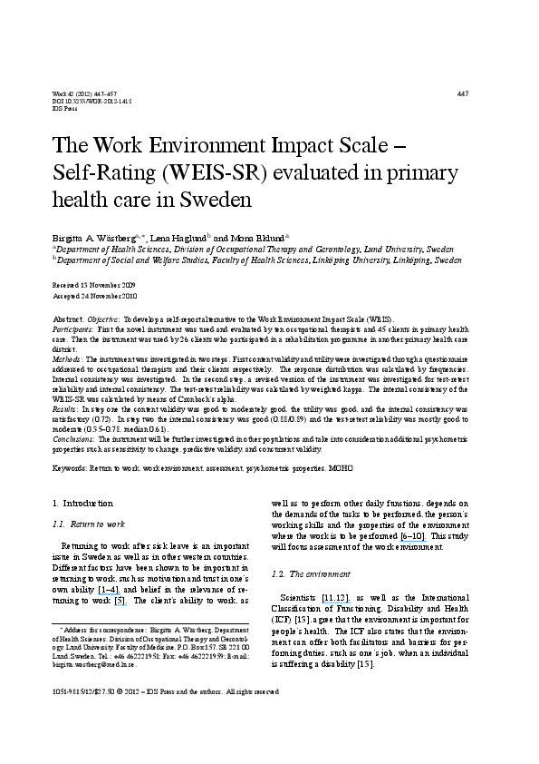 (PDF) The work environment impact scale - Self-rating (WEIS-SR ...