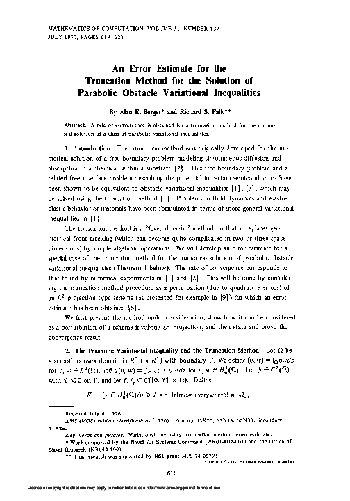 Pdf An Error Estimate For The Truncation Method For The Solution Of Parabolic Obstacle