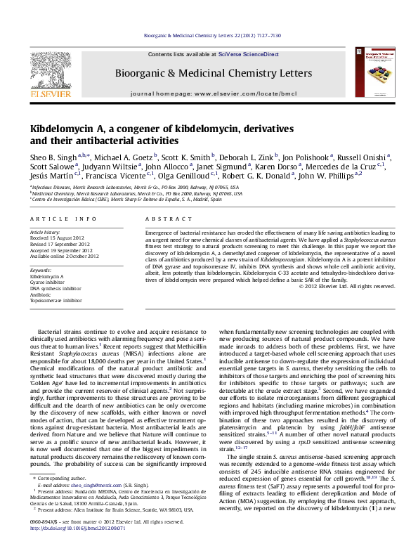(PDF) Kibdelomycin A, a congener of kibdelomycin, derivatives and their ...