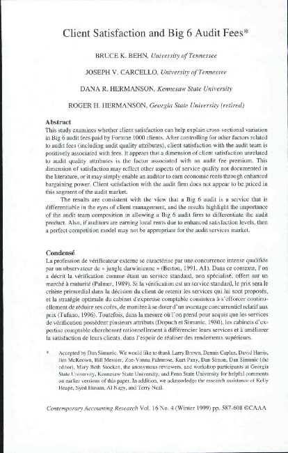 (PDF) Client Satisfaction and Big 6 Audit Fees