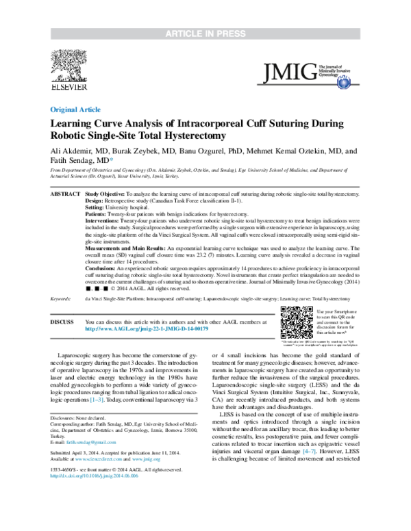 (PDF) Learning Curve Analysis of Intracorporeal Cuff Suturing during Robotic Single-Site Total ...