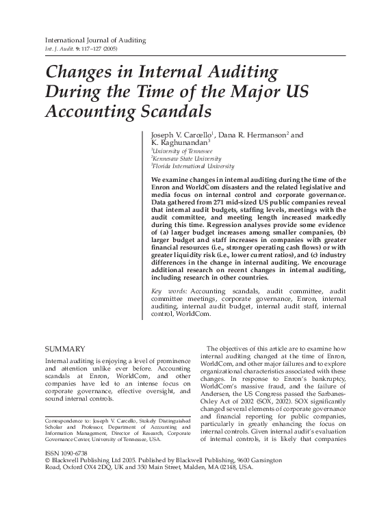 (PDF) Changes in Internal Auditing During the Time of the Major US ...