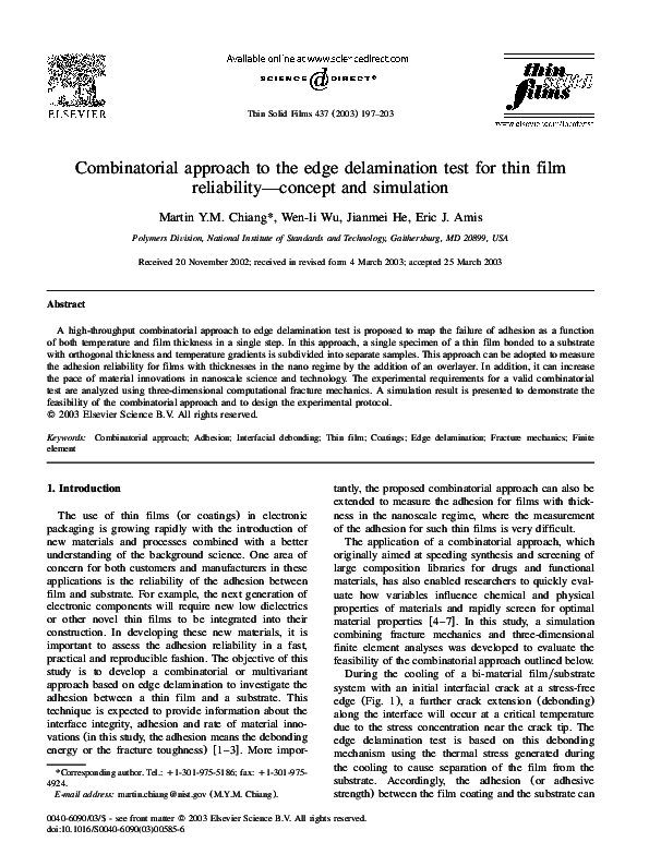(PDF) Combinatorial approach to the edge delamination test for thin ...
