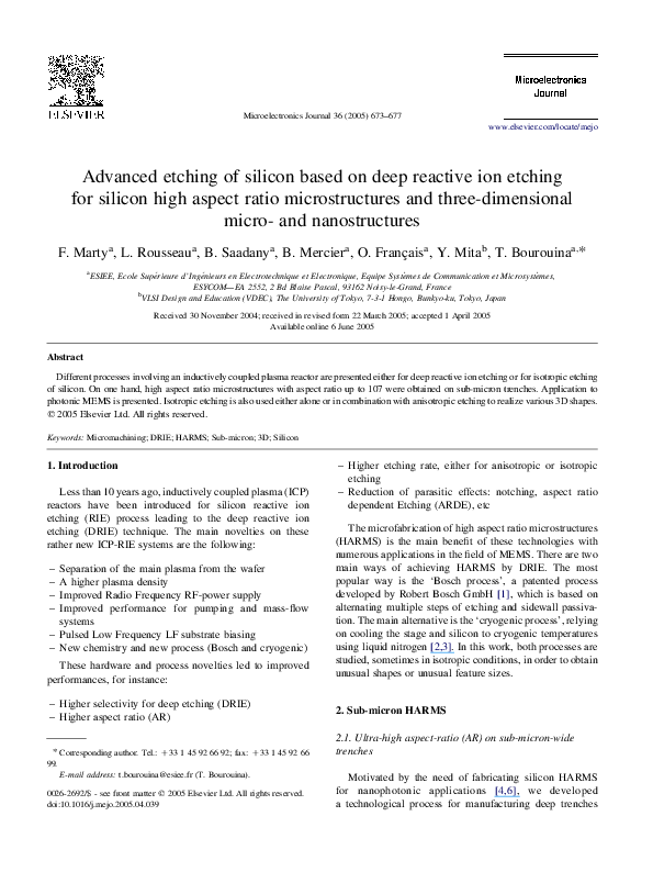 Pdf Advanced Etching Of Silicon Based On Deep Reactive Ion Etching