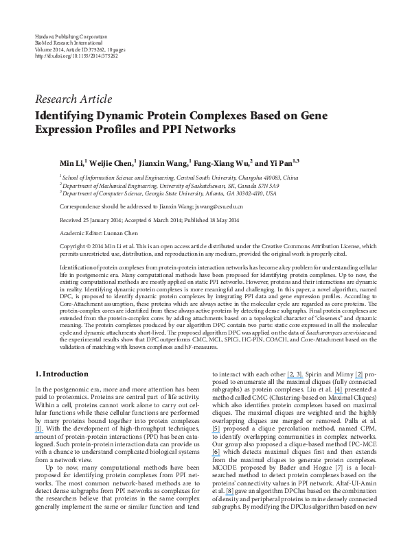(PDF) Identifying dynamic protein complexes based on gene expression profiles and PPI networks