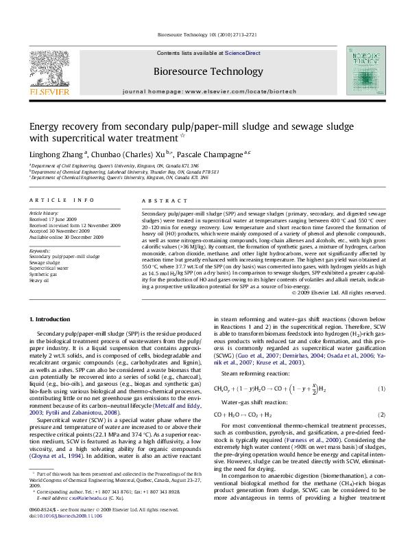 (PDF) Energy recovery from secondary pulp/paper-mill sludge and sewage ...