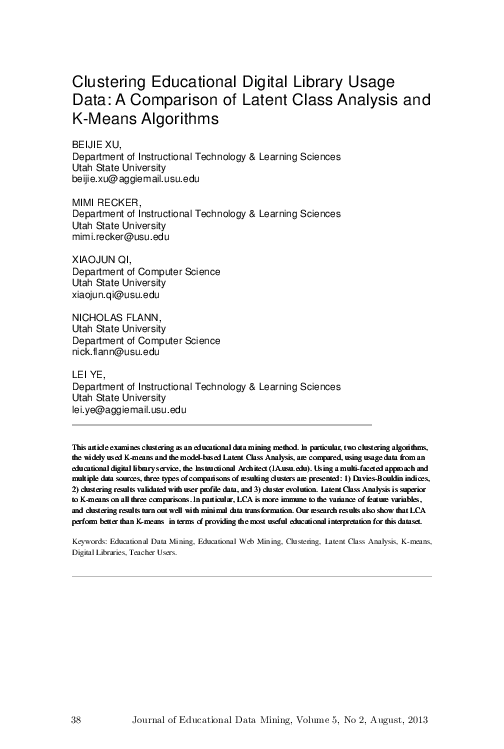 (PDF) Clustering Educational Digital Library Usage Data: A Comparison of Latent Class Analysis ...