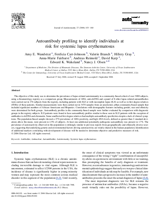 (PDF) Autoantibody profiling to identify individuals at risk for systemic lupus erythematosus