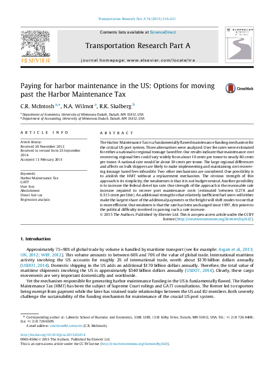 (PDF) Paying for harbor maintenance in the US: Options for moving past ...