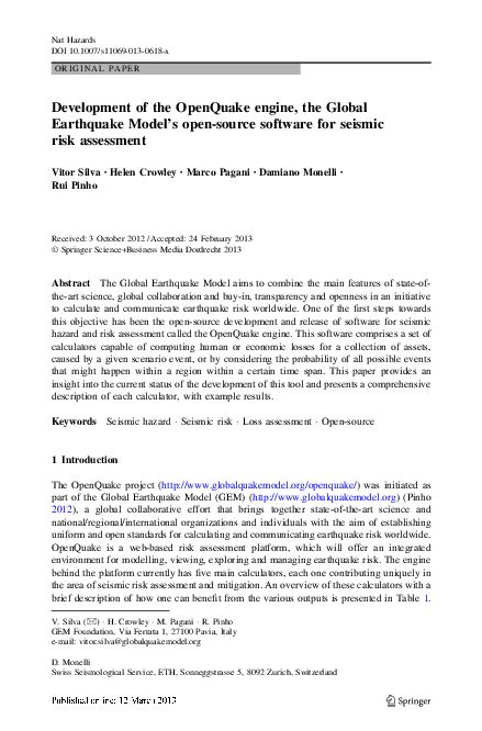 (PDF) Development of the OpenQuake engine, the Global Earthquake Model ...