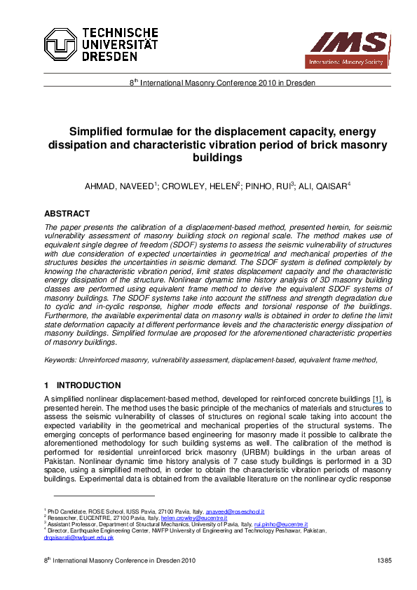 (PDF) Simplified Formulae for the Displacement Capacity, Energy ...