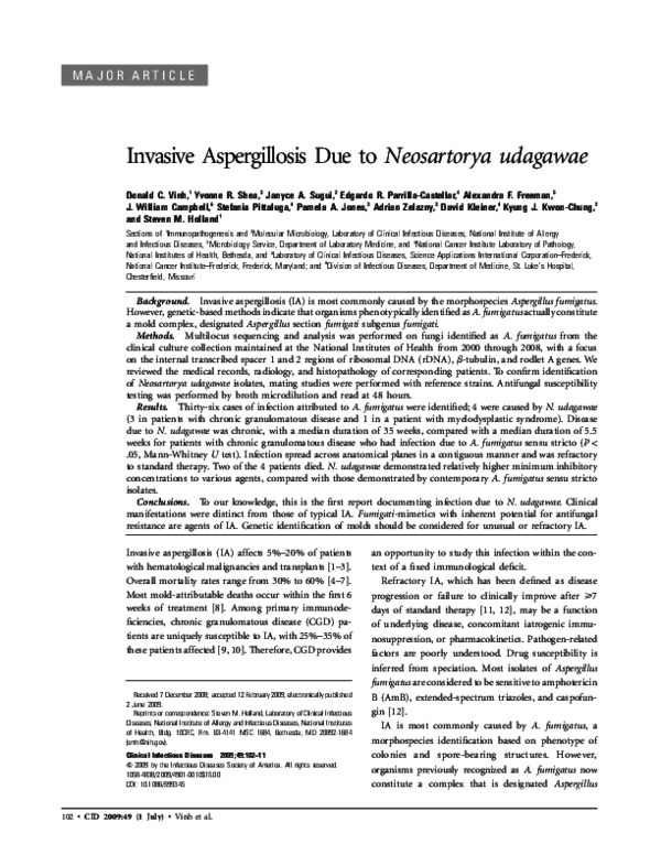 (PDF) Invasive Aspergillosis Due to Neosartorya udagawae