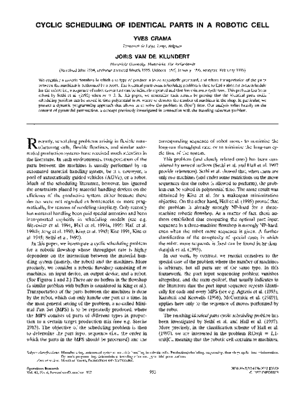(PDF) Cyclic Scheduling of Identical Parts in a Robotic Cell
