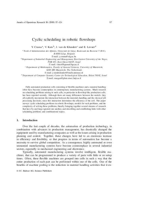 (PDF) Cyclic scheduling in robotic flowshops