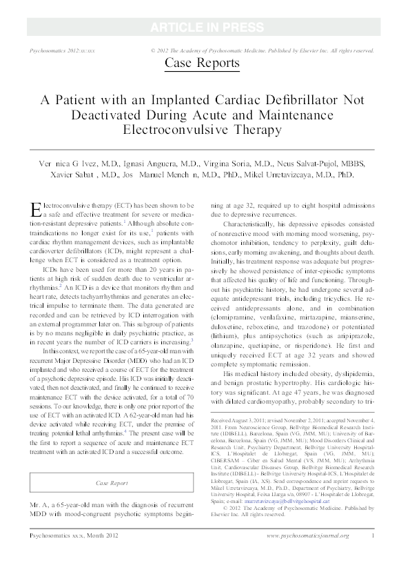 (PDF) A Patient with an Implanted Cardiac Defibrillator Not Deactivated ...