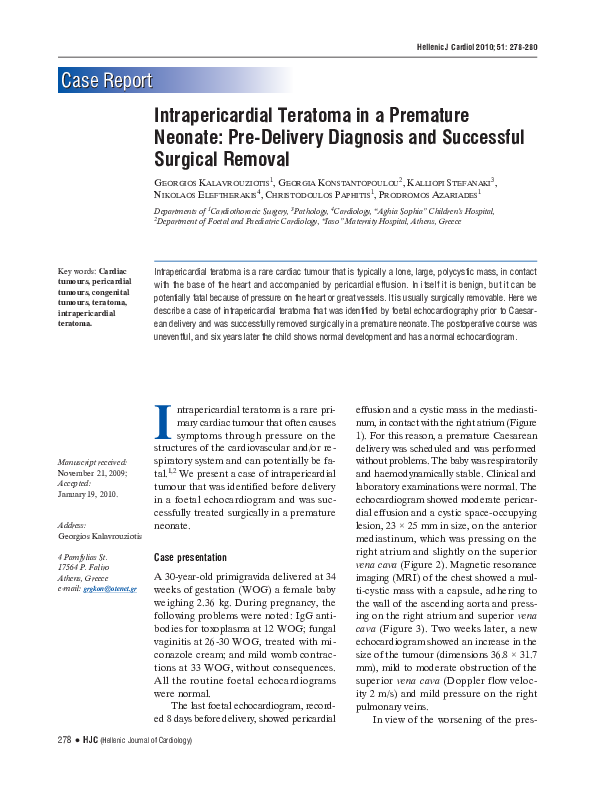 (PDF) Intrapericardial teratoma diagnosed prenatally in a twin fetus ...