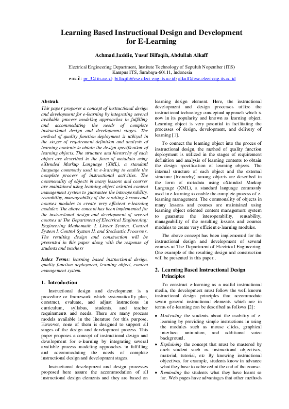 Learning Based Instructional Design and Development for E-Learning
