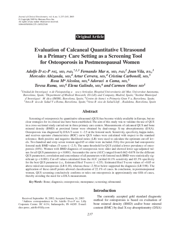 (PDF) Evaluation of Calcaneal Quantitative Ultrasound in a Primary Care ...